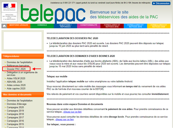 Les fiches > Mise à jour d'une fiche > Surfaces et aides PAC